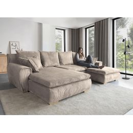 Ecksofa Home Affaire "Katja L-Form, B: 325 cm - OTTO. Verl&auml;ssliche Qualit&auml;t.", grau (taupe), B:325cm T:183cm, 100% Polyester, Sofas, Ecksofa, mit Bettfunktion, Bettkasten & 4 Zierkissen, Topseller