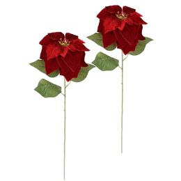 Kunstblume I.GE.A., B:20cm H:74cm L:20cmrot, Polyester, Kunstpflanzen, "Samt-Poinsettia", 2er Set K&uuml;nstliche Blume Weihnachtsstern Weihnachtsdeko