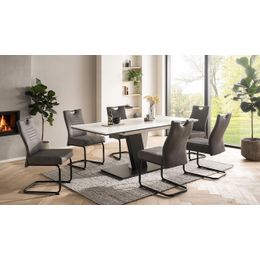 Essgruppe OTTO HOME ""Altona", Esstisch ausziehbar plus 6 St&uuml;hle, TOPSELLER", wei&szlig;, anthrazit, anthrazit, schwarz, Microfaser, Synchron-Auszug, Sitzm&ouml;bel-Sets, Essgruppe, S&auml;ulentisch 140-180x90 cm, Stuhl mit Federkorb, 140 kg belastbar