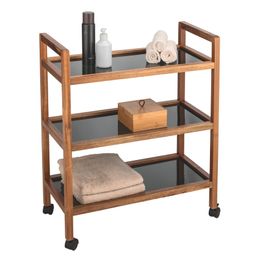 Regal Wenko "Fondi", braun, B:65cm H:76,5cm T:31cm, Massivholz, Sicherheitsglas, Regale, Regal, Rollwagen f&uuml;r Haushalt und Badezimmer, Akazienholz mit Glasb&ouml;den