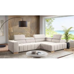 Ecksofa exxpo - SOFA FASHION "Elianos, hoher Sitzkomfort, aufwendige Kreuzsteppung im Sitz, L-Form", pearl, B:307cm H:73cm T:201cm, Sofas, Ecksofa, Kopfteile & Sitztiefe verstellbar, mit Bettfunktion
