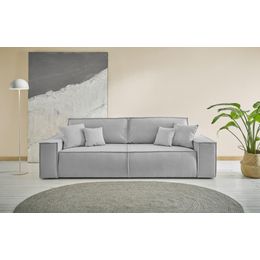 3-Sitzer OTTO HOME "FINNLEY, Schlafsofa 257 cm - OTTO. Verl&auml;ssliche Qualit&auml;t.", silber, B:257cm H:85cm T:102cm, Bezugstoff 100% PES ;Atmungsaktives Gewebe ;Easy Clean ;Gramatur 340g/ qm +/- 5%, Sofas, mit Bettkasten, in Boucl&eacute;, Struktur fein und Mega Cord