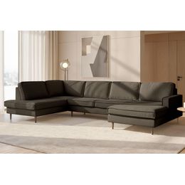 Wohnlandschaft Home Affaire, B:350cm H:85cm T:206cmbraun, 100% Polyester, Sofas, "Pinto Skandi, 350 cm, U-Form, XXL, mit Ottomanen", mit Keder,