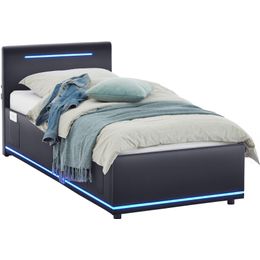 Meise Möbel Polsterbett MEISE.MÖBEL "CIRCLE inkl. LED-Beleuchtung & USB-Anschluss, wahlweise mit Bettkasten", schwarz, schwarz, schwarz, H:90cm L:211cm, Betten, Polsterbett, erhältlich in den Breiten 90cm, 120cm & 140cm