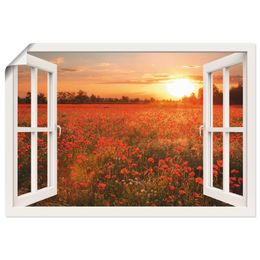 Wandbild Artland "Fensterblick Mohnblumenfeld", wei&szlig; (farbe bild(er): wei&szlig;), B:70cm H:50cm T:0,1cm, Papier, Bilder, als Leinwandbild, Poster in verschied. Gr&ouml;&szlig;en