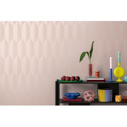Vliestapete "Graphic Groove-Playful Tapete", rosa, B:0,53m H:0,02m L:10,05m, Vlies, COSMOLIVING BY COSMOPOLITAN, Tapeten, Geometrisches Design mit modernem 3D-Effekt