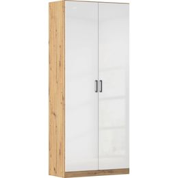 Mehrzweckschrank Rauch "Garderobe Kleiderschrank Schrank Schuhschrank Putzschrank MINOSA", eiche artisan, hochglanz weiß, griffe graumetallic, B:91cm H:210cm T:41cm, Holzwerkstoff, Schränke, Mehrzweckschrank, In 4 Breiten mit vielen Einlegeböden für viel Stauraum MADE IN GERMANY