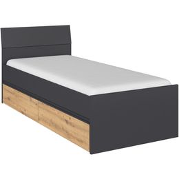 Stauraumbett Rauch, B:95cm H:90cm L:209cmgraumetallic, eiche artisan, Kinderzimmer, Betten, "Doppelbett Einzelbett Bett f&uuml;r kleine R&auml;ume Stauraum