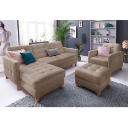 Ecksofa exxpo - SOFA FASHION "Elio, kompakt, bequem & zeitloses Design, Breite 217cm, L-Form", braun (cappuccino), B:217cm T:157cm, Luxus-Kunstleder;NaturLEDER (echtes Rindsleder) in Sitz und R&uuml;cken. Korpus in passendem Kunstleder SOFTLUX bezogen, Sofas, Ecksofa, wahlweise mit Bettfunktion