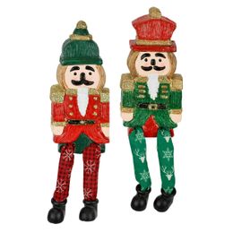 Dekofigur I.GE.A. "Kantenhocker Nussknacker", gr&uuml;n, rot, B:6cm H:21cm, Terrakotta, Dekofiguren, 2er Set, Dekofigur Statue Deko M&auml;nnchen Weihnachtsdeko