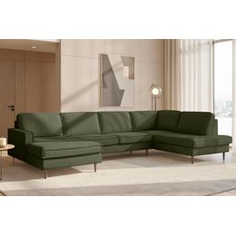 Wohnlandschaft Home Affaire, B:350cm H:85cm T:206cmgr&uuml;n, 100% Polyester, Sofas, "Pinto Skandi, 350 cm, U-Form, XXL, mit Ottomanen", mit Keder,