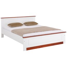 Massivholzbett OTTO HOME "Madrid, Landhausstil, hohe Belastbarkeit", wei&szlig; (wei&szlig;, kirschbaumfarben), B:192cm L:208cm, Betten, Massivholzbett, mit Rollrost, aus massivem Kiefernholz, Kassettenoptik