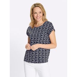 Kurzarmshirt Classic Basics "Kurzarm-Shirt", Damen, Gr. 56, marine, ecru, bedruckt, 100% Baumwolle, bedruckt, gemustert, Rundhals, Shirts