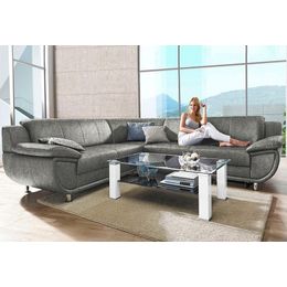 Ecksofa Trendmanufaktur "Rondo wahlweise mit Schlaffunktion, bequeme Armlehnen, Bestseller", beige (beige, braun), B:267cm H:85cm T:247cm, Microfaser PRIMABELLE (100% Polyester);Kunstleder SOFTLUX;Struktur (54% Polyacryl, 46% Polyester);NaturLEDER (echtes Rindsleder) in Sitz und R&uuml;cken, Korpus Kunstleder SOFTLUX, Sofas, Ecksofa, L-Form, wahlw.mit Federkern, F&uuml;&szlig;e chromfarben, Unser Dauertiefpreis
