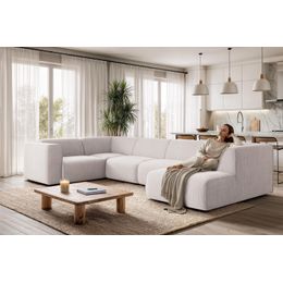 Wohnlandschaft OTTO HOME "Merid U-Form, B: 367 cm", beige (creme), B:367cm H:70cm T:206cm, Struktur fein (100% Polyester);Samtoptik (100% Polyester);Samtcord (92% Polyester, 8% Polyamid), Sofas, Wohnlandschaft, jederzeit durch Module erweiterbar