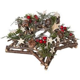Teelichthalter CREATIV HOME "Adventsgesteck mit Teelichthalter", braun, B:25cm H:10cm T:25cm, Kerzenhalter, Teelichthalter, in Sternform