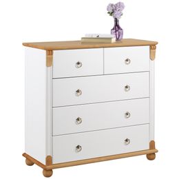 Schubkastenkommode OTTO HOME "Tessin", weiß (weiß, honig), B:90cm H:88cm T:38cm, Sideboards, aus massiver, FSC zertifizierter Kiefer, mit 5 Schubladen