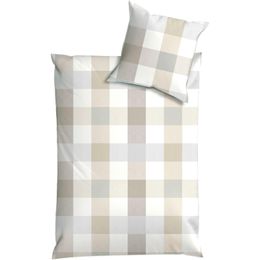 Bettwäsche Dyckhoff "Plaid", grau, beige, B/L: 135cm x 200cm, 1 Stk., 1 Stk., Flanell, B/L: 80cm x 80cm, 2 Stk., Flanell, Obermaterial: 100% Baumwolle, Bettwäsche, Bettwäsche, angenehm wärmend