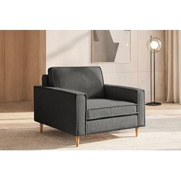 Loveseat Home Affaire, B:105cm H:85cm T:97cmdunkelgrau, 100% Polyester, Sessel, "Pinto Skandi 105 cm, Chenille, Struktur", mit Keder, Massivholzf&uuml;&szlig;e