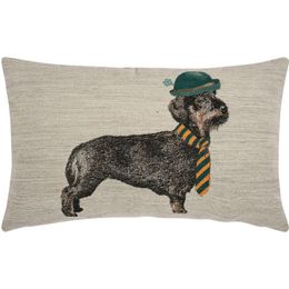 Dekokissen Pad "SAUSAGE", gr&uuml;n, B:60cm L:35cm, Obermaterial: 61% Baumwolle, 23% Polyacryl, 8% Polyester, 5% Wolle, 3% Viskose, Dekokissen_Sitzkissen_Kissenh&uuml;llen, Kissenh&uuml;lle ohne F&uuml;llung, Made in Europe, Motiv Dackel, 35x60 cm