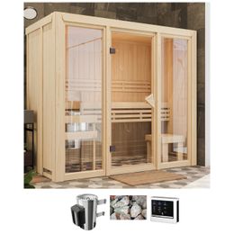 Sauna Karibu "Alani 2", natur, Saunaofen, externe Steuerung, 3,6 kW, Saunen, Ofen 3,6 kW externe Strg.easy