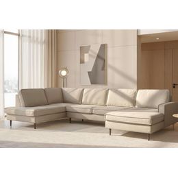 Wohnlandschaft Home Affaire, B:350cm H:85cm T:206cmcreme, 100% Polyester, Sofas, "Pinto Skandi, 350 cm, U-Form, XXL, mit Ottomanen", mit Keder,