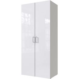 Kleiderschrank wimex "Mugano,in 3 Breiten, 2 Tiefen, viele Farben, Made in Germany", front hochglanz lack wei&szlig;, korpus wei&szlig;, griffe alufarben, Schr&auml;nke, Wei&szlig;, B/H/T: 80cm x 185cm x 54cm, Ohne Spiegel, Basic, Holzwerkstoff, Kleiderschrank, mit kurzen Griffen aus Metall, B:80cm H:185cm T:54cm