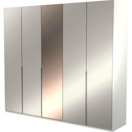 Drehtürenschrank Musterring "San Diego, Kleiderschrank, Schrank, Garderobe, mit Spiegel", weiß, B:250cm H:236cm T:58cm, Glas, Holzwerkstoff, Schränke, Drehtürenschrank, 5-türig (gedämpft), 10 Böden, 5 Kleiderstange, Chromgriffe