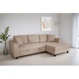 Ecksofa TRENDS BY HG, B:265cm H:86cm T:150cmb802 zoom 3 minq,, 92% Polyester;8% Nylon, Sofas, "Moritz, L-Form", inkl. Bettfunktion und Bettkasten,