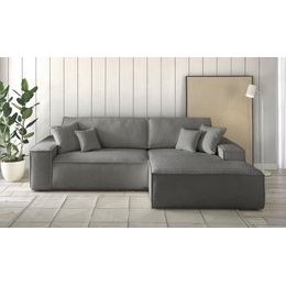 Ecksofa OTTO HOME "FINNLEY, L-Form 257 cm, Schlafsofa", grau (hellgrau), B:267cm H:85cm T:167cm, Bezugstoff aus 90% recyceltem Material ;Aqua Clean ;Gramatur 580g/ qm +/- 5%, Sofas, Ecksofa, mit Bettkasten, in Boucl&eacute;, Struktur fein und Mega Cord