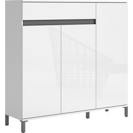 Schuhschrank Inosign "MISTER,Kommode, Schrank, Mehrzwekschrank, Breite 120 cm, Made in Italy", weiß, B:120,2cm H:115,7cm T:34cm, Holzwerkstoff, Melamin, Schränke, Schuhschrank, Hochglanz lackiert, 3 Türen, 10 Fächer, 1 Schublade – Made in Italy