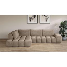 Ecksofa OTTO HOME "AZITA L-Form, XL 296 cm - Designsofa in Bubble-Optik", grau (taupe), B:296cm H:89cm T:176,5cm, 100% Polyester, Sofas, Ecksofa, lose R&uuml;ckenkissen, traumhafte Steppung