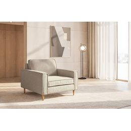 Loveseat Home Affaire, B:105cm H:85cm T:97cmcreme, 100% Polyester, Sessel, "Pinto Skandi 105 cm, Chenille, Struktur", mit Keder, Massivholzf&uuml;&szlig;e Eiche