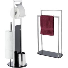 WC-Garnitur Wenko, H:70cm L:20cmsilberfarben, glänzend, Edelstahl, Kunststoff, Sicherheitsglas, Reinigungsbürsten, "Ravina", Stand WC Garnitur und