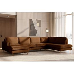 Wohnlandschaft Home Affaire, B:350cm H:85cm T:206cmbrick rot, 100% Polyester, Sofas, "Pinto Skandi, 350 cm, U-Form, XXL, mit Ottomanen", mit Keder,