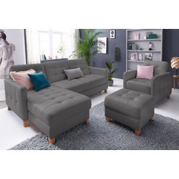 Ecksofa exxpo - SOFA FASHION "Elio, kompakt, bequem & zeitloses Design, Breite 217cm, L-Form", grau (delphin), B:217cm H:84cm T:157cm, Luxus-Kunstleder;NaturLEDER (echtes Rindsleder) in Sitz und R&uuml;cken. Korpus in passendem Kunstleder SOFTLUX bezogen, Sofas, Ecksofa, wahlweise mit Bettfunktion