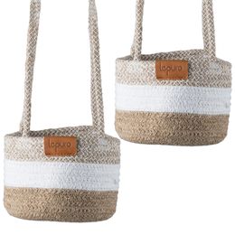 Übertopf CREATIV HOME "Übertopf hängend", weiß, braun, H:10cm Ø:15cm, Jute, Pflanzgefäße, mit elegantem Streifen-Design