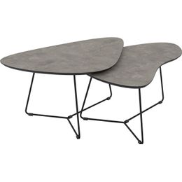 Couchtisch Hela "PISA", betonoptik dunkel, schwarz, schwarz, betonoptik dunkel, B/H/T: 87cm x 43cm x 59cm, Betonoptik dunkel/Schwarz, Tische, Couchtisch, 2er Set, Platten in Nierenform, gefräst, Schweizer Kante