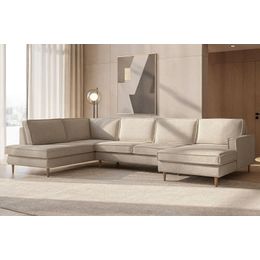 Wohnlandschaft Home Affaire, B:349cm H:89cm T:206cmcreme, 100% Polyester, Sofas, "Pinto Skandi, 350 cm, U-Form, XXL, mit Ottomanen", mit Keder,