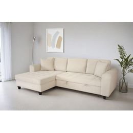 Ecksofa TRENDS BY HG, B:265cm H:86cm T:150cmb800 zoom 1 cream,, 92% Polyester;8% Nylon, Sofas, "Moritz, L-Form", inkl. Bettfunktion und Bettkasten,
