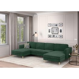 Wohnlandschaft Home Affaire, B:305cm H:83cm T:161cmdunkelgr&uuml;n, 92% Polyester, 8% Polyamid, Sofas, "Booster, whlw. mit Schlaffunktion & Bettkasten,