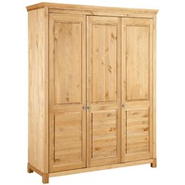 Kleiderschrank OTTO HOME "Rauna, mit Lamellen und Kassetten, klassischer Landhausstil, rustikal", beige (natur geölt), B:159cm H:195cm T:60cm, Massivholz, Schränke, Kleiderschrank, massive Kiefer, Metallgriffe, mehrere Varianten, zeitloses Design, Topseller