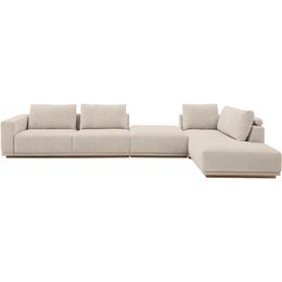Wohnlandschaft Musterring, B:395cm H:78cm T:202cmsilber, 100% Polyester, Sofas, Anreihsofa mit Armlehne links, Eckteil rechts mit Kissen & Hocker