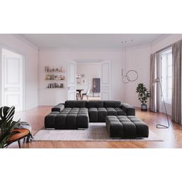 Ecksofa COTTA, B:307cm H:73cm T:186cmcharcoal, 100% Polyester, Wohnzimmer, Sofas, "Orion L-Form", mit 2x Kopfteilverstellung & 3 Nierenkissen