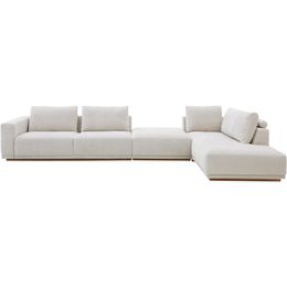 Wohnlandschaft Musterring, B:395cm H:78cm T:202cmnature, 100% Polyester, Sofas, Anreihsofa mit Armlehne links, Eckteil rechts mit Kissen & Hocker