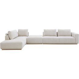 Wohnlandschaft Musterring, B:395cm H:78cm T:202cmnature, 100% Polyester, Sofas, Anreihsofa mit Armlehne rechts, Eckteil links mit Kissen & Hocker