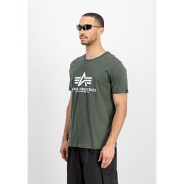 T-Shirt Alpha Industries "Basic T-Shirt", Damen, Gr. L, gr&uuml;n (schwarz olive), Single Jersey, Obermaterial: 100% Baumwolle, bedruckt, regular fit normal, Rundhals, normaler Saum, Shirts T-Shirt, Baumwolle, regular fit