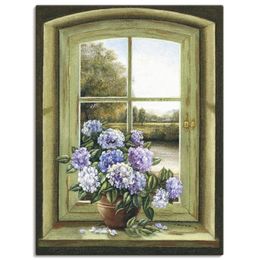 Wandbild Artland "Hortensien am Fenster", gr&uuml;n (farbe bild(er): gr&uuml;n), B:60cm H:80cm, Bilder, als Alubild, Leinwandbild, Poster in verschied. Gr&ouml;&szlig;en
