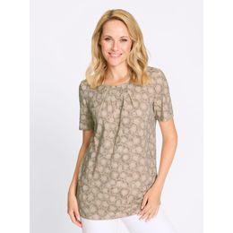 Longshirt Classic Basics "Kurzarm-Shirt", Damen, Gr. 42, sand, taupe, bedruckt, 100% Baumwolle, gemustert, mehrfarbig, Rundhals, Shirts Longshirt