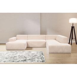 Wohnlandschaft WERK2 "Zeus-U, viel Platz, Breite 330 cm, modern und zeitlos", beige (natur), B:330cm H:70cm T:263cm, 90% Polyester, 10% Nylon, Sofas, Wohnlandschaft, Curvy Trend mit urbaner Optik auch in weichem Cord, U-Form